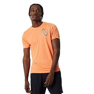 New Balance T-Shirt Impact Run 22 à Manches Courtes pour Homme, Bruyère Orange Vif, Taille S