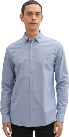 Tom Tailor Herren 1042668 Tailliertes Hemd mit Alloverprint, 36041-Blue White Fine Check, S
