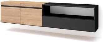 Skraut Home | TV-Schrank, Lowboard | f&uuml;r Wohnzimmer und Esszimmer | 200x45x35cm | F&uuml;r TV-Ger&auml;te bis zu 80 | H&auml;ngend | Moderner Stil | Eiche Schwarz