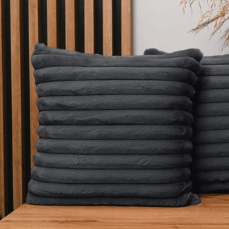 MG Design 2er Set Kissenbezüge 45 x 45 cm in Grau - mit Reißverschluss, langflorige Fell-Haptik, weich & Cosy, pflegeleicht