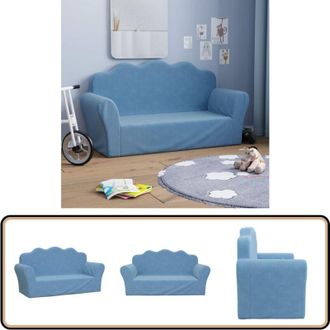 vidaXL Canap&eacute; pour enfants 2 places bleu peluche douce - Canape Enfant - Canap&eacute; B&eacute;b&eacute; - Mobilier Enfant - Meubles Pour Chambre Denfant - Canap&eacute; Douillet