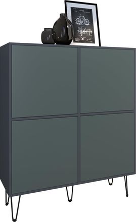 Vladon Highboard Havana V2, Kommode mit 4 Türen und 8 geschlossenen Fächern, Kommode Made in Germany, Anthrazit matt/Fjord Grün (104 x 124 x 35 cm)