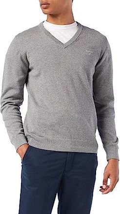 GANT Col en V en Coton Classique Sweater, Gris foncé mélangé, XXL Homme