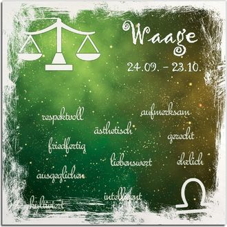 Wallario Wandbild aus Holz Sternzeichen Waage - 40 x 40 cm in Premium-Qualität: Brillante Farben