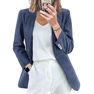 Generic Femme Blazer Blazer en Velours C&ocirc;tel&eacute; pour Femme &Eacute;l&eacute;gant Id&eacute;al pour Les Soir&eacute;es LAutomne Et lhiver. Veste Classique &Agrave; Un Bouton Coupe Classique Bleu M