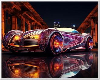 Wallario Wandbild - Lichtspiel-Roadster in Premiumqualität, Poster mit weißem Rahmen, Größe: 40 x 50 cm