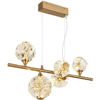 Globo Lighting Globo Lighting - Pendelleuchte H&auml;ngelampe Esstischleuchte Glas Kristalle goldfarben led h 150 cm