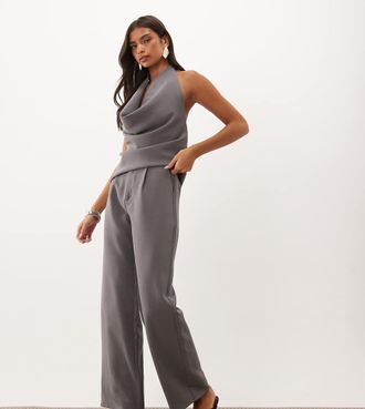 KAIIA exclusivit&eacute; ensemble coordonn&eacute; de pantalons ajust&eacute;s droits en charbon-Gris