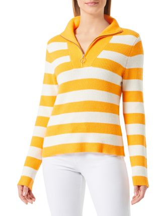 Only Damen Pullover Onlkatia Ls Zip Highneck Cc KNT, Carrot Curl/Stripes:Melange/Whitecap Gray, S