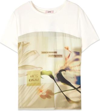 Oltre Femme, Tops, Blanc, Taille: 38 FR T-shirt avec empi&egrave;cement satin&eacute; imprim&eacute;