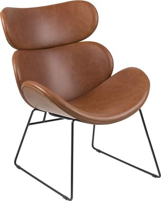 AC Design Furniture Carlee moderner Relaxsessel, Brauner Loungesessel fürs Wohnzimmer, Kunstleder, Brauner Sessel, Vintage Cognac/Schwarzes Metallgestell, 1 Stk, 13.8