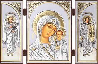 NKlaus Gottesmutter von Kazan - Ikone Triptychon Christlich - 8,5x13cm - reise Altar Holz 16643