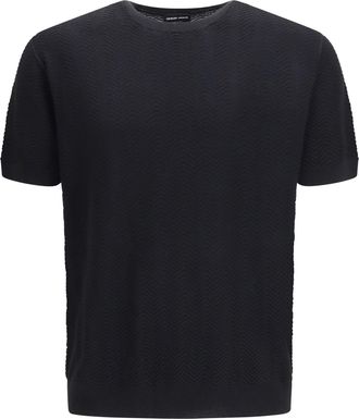 Giorgio Armani Mens Sweater Short-Sleeve Cotton-Silk Black