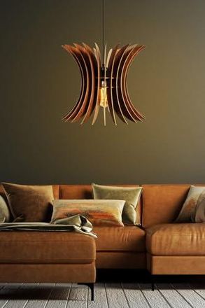 Opviq Scandinavian Big Wing Chandelier, Walnut Color, 30 cm Cap Length, Adjustable Cable, E27 Socket, 65 cm Total Height | Stylish MDF Design for Modern Spa