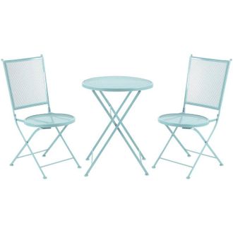 OUTSUNNY Garten Sitzgruppe 3-teiliges Bistro-Set Garnitur 1 Tisch+2 faltbare St&uuml;hle f&uuml;r Terrasse Balkon Metall Blau
