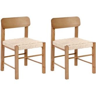 Beliani Lot de 2 Chaises de Salle &agrave; Manger Boh&egrave;me en Bois dH&eacute;v&eacute;a avec Assise Tiss&eacute;e en Corde de Papier Cuisine Marron Allos
