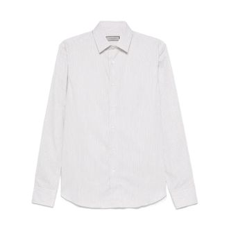 Canali Klassisches Gestreiftes Hemd Beige Langarm - - Shirts - Herren - Wei&szlig; - 4XL