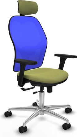 Piqueras y Crespo Ergonomischer B&uuml;rostuhl mit Lendenwirbelst&uuml;tze, verstellbare Arme, Kopfteil in H&ouml;he und Neigung, ausgestattet mit Syncro/Traslack. Blau/Olivgr&uuml;n