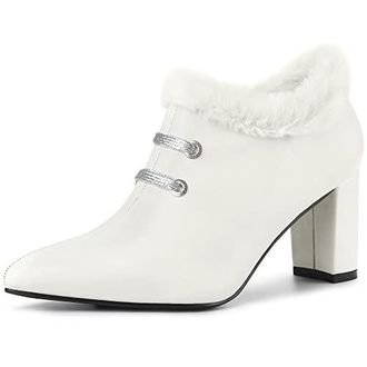 Allegra K Bottines à Talons épais et Boucle en Fausse Fourrure pour Femmes Blanche 42