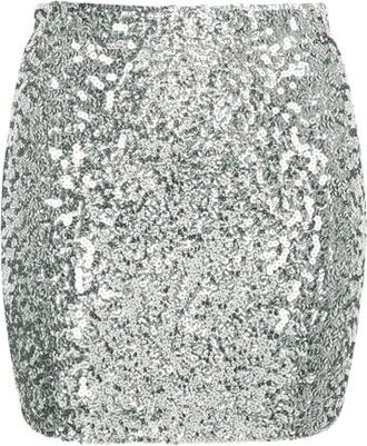 Minetom Jupes À Paillettes pour Femmes Mini Jupe Brillante Jupe À Sequins pour La Fête Costume Clubbing Party A1 Argenté M