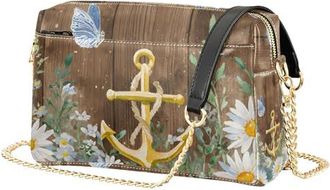 Mnsruu Sacs à bandoulière pour femme, sac à main en cuir et bois, motif marguerites et papillons