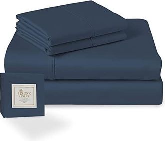 Pizuna Coton Peign&eacute; Parure de Lit 90x200 cm Bleu fonc&eacute;, 100% Coton Longue dur&eacute;e 400 Fils de Satin Comprend 1 Drap Housse, 1 Drap Plat, 1 Taie doreiller (Coto