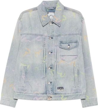 Evisu Homme, Vestes, Bleu, Taille: XL Veste en jean jacquard int&eacute;grale &agrave; motif de mouettes