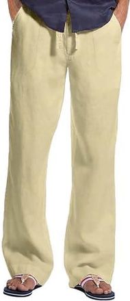 Generic Pantalon Coton Lin Homme Loisir Confortable Pantalons De Plage D&eacute;t&eacute; Coton Et Lin L&eacute;ger Comfy Sport Yoga Pants en &Eacute;lastiqu&eacute;e Taille Jambe Large D&eacute;contr