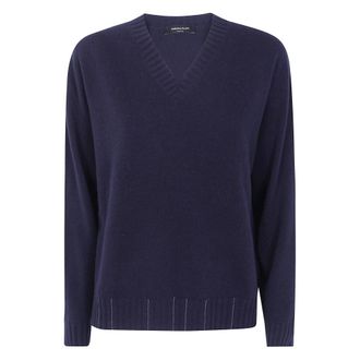 Fabiana Filippi Femme, Pulls, Bleu, Taille: 34 FR Pull Col en V Brod&eacute;