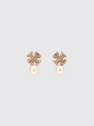 Tory Burch Boucles doreilles puces Double T en laiton plaqu&eacute; or avec perles et cristaux