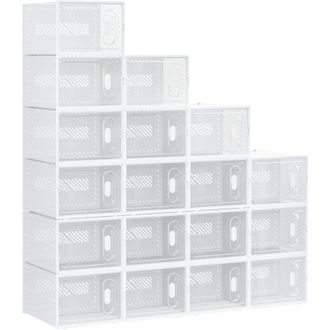 HOMCOM 18er Set Schuhboxen, Schuh-Organizer mit magnetischen T&uuml;ren, Schuhkarton mit Deckel, Schuhaufbewahrung aus Kunststoff, f&uuml;r Schuhe bis Gr&ouml;&szlig;e 45