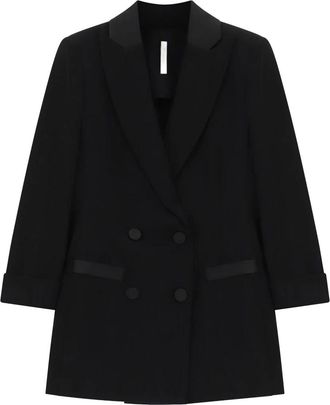 Imperial Imperial Zweireihiger Blazer mit 3/4-&Auml;rmeln und Satin-Details - - Jackets - Damen - Schwarzk - 2XL