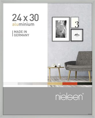 Nielsen Design Bilderrahmen, 24 x 30 cm, Aluminium, Silber matt, Rahmen zum Aufhängen im Hoch- & Querformat, Echtglas, Pixel