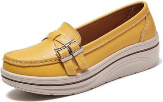 Generic Mocassins confortables à bout rond pour femme - Chaussures décontractées et légères pour la marche, le travail, jaune, 38.5 EU