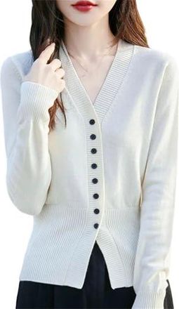 Generic Cardigan dhiver &agrave; simple boutonnage pour femme Col en V Mode cor&eacute;enne Pull tricot&eacute; doux et chaud, Blanc laiteux, XL