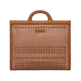 La Carrie Femme, Sacs, Brun, Taille: ONE Size Sac de Shopping en Rafia avec Perles Métalliques