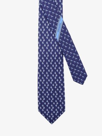 Ferragamo Mens Silk Tie Catamarano Blue Ties & Bow