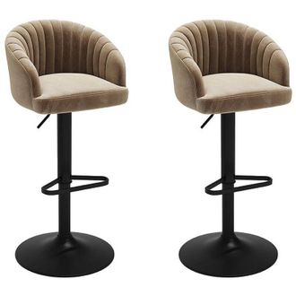 Vente-Unique Vente-unique - Lot de 2 tabourets de bar en velours et m&eacute;tal - Hauteur r&eacute;glable - Beige - doraliz