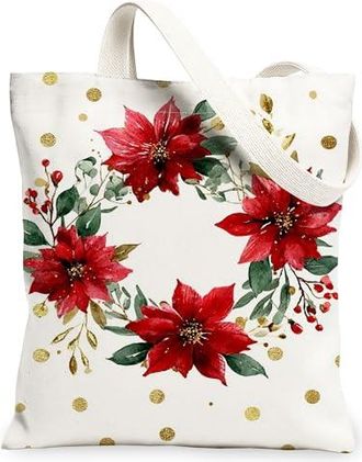 Generic Sacs fourre-tout en toile à motif floral élégant, sacs de courses réutilisables, légers et lavables pour salle de sport, Rouge, 13x15 Inch