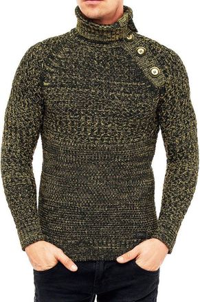 R-Neal Rollkragenpullover Schwerer Rollkragen Winter Pullover mit Seitlicher Knopfleiste Rolli