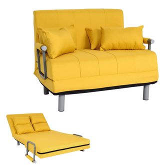 Mendler Schlafsessel HWC-K29, Klappsessel Schlafsofa G&auml;stebett Relaxsessel, Liegefl&auml;che 186x97cm Stoff (270g/m&sup2;) - gelb