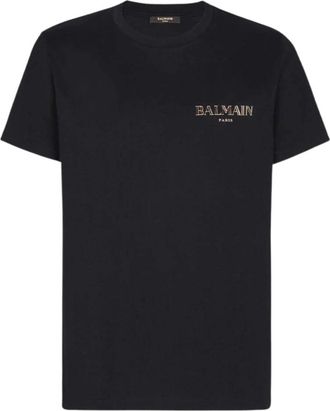 Balmain Homme, Tops, Noir, Taille: XL T-shirt en coton avec logo appliqu&eacute;