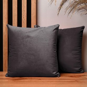 MG Design 2er Set Kissenbez&uuml;ge 30 x 30 cm in Dunkelgrau - mit Rei&szlig;verschluss, samtig-weich mit dezentem Schimmer, pflegeleicht & langlebig