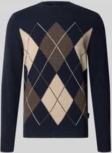 Bugatti Regular Fit Strickpullover aus Woll-Mix mit Karo-Muster