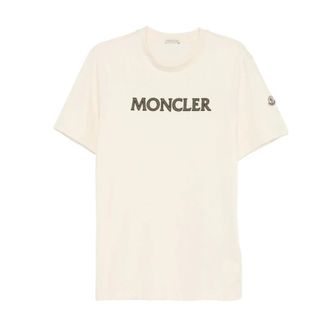 Moncler Homme, Tops, Blanc, Taille: 2XL Logo Print Cotton T-Shirt