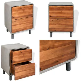 vidaXL Nachttisch Beton Akazienholz Massiv 40 x 30 x 50 cm - Industrieller Nachttisch - Beton Tisch - Holzschubladen - Nachtisch - Wohnzimmer Deko - Home &