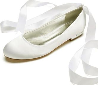 Generic Chaussures De Mariage De Mari&eacute;e Ballet Flat Femmes Satin&eacute;e Rond Plates &Eacute;t&eacute; Dress F&ecirc;te Plates 2Cm,Ivoire,40 EU