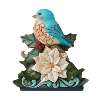 Enesco Jim Shore Heartwood Creek Winter Wonderland Bluebird mit Weihnachtsstern, festlich, gefiedert, 14 cm, Mehrfarbig