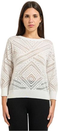 Yes-Zee YES Zee, Femme, Pulls, Blanc, Taille: 40 FR Pull ajour&eacute; &agrave; col rond