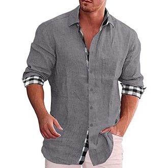 Generic Chemise &agrave; carreaux &agrave; manches longues pour homme, chemise boutonn&eacute;e &agrave; carreaux pour homme, chemises tendance, chemises polyvalentes et l&eacute;g&egrave;res, d&eacute;contr